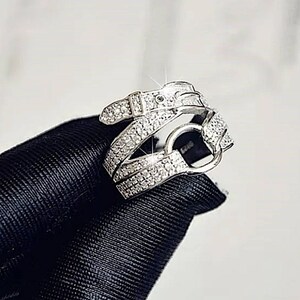 Sterling Silver Diamond Adjustable Belt Buckle Ring - Etsy