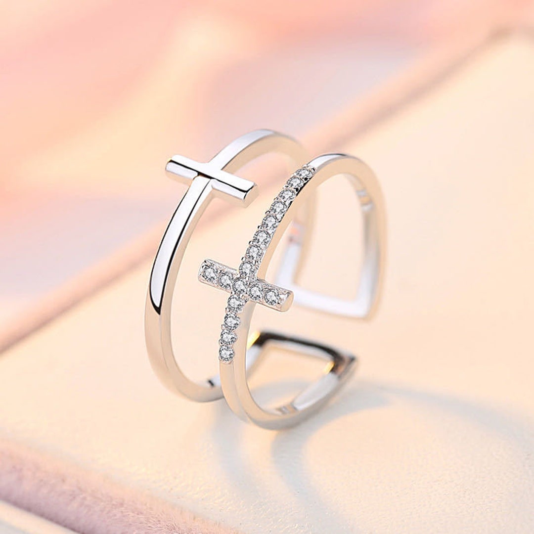 Double Cross Ring, Christian Gift, Alloy/copper 925 Sterling Silver ...