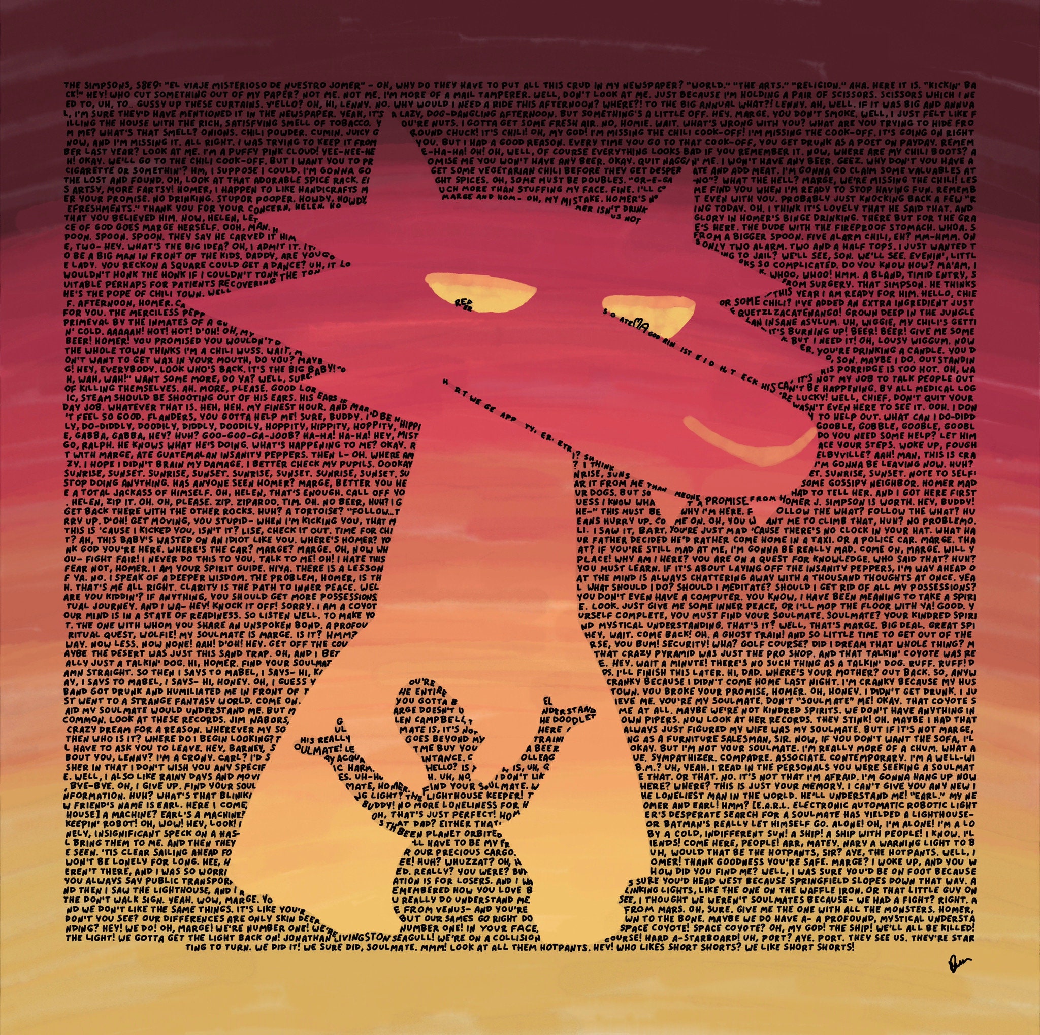 Space Coyote the Simpsons Handwritten Script Poster - Etsy