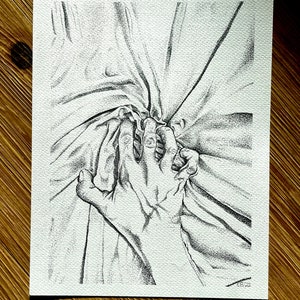 Original Pen Ink Drawing, Hand Drawn Dot Work of Hand Gripping Bed ...