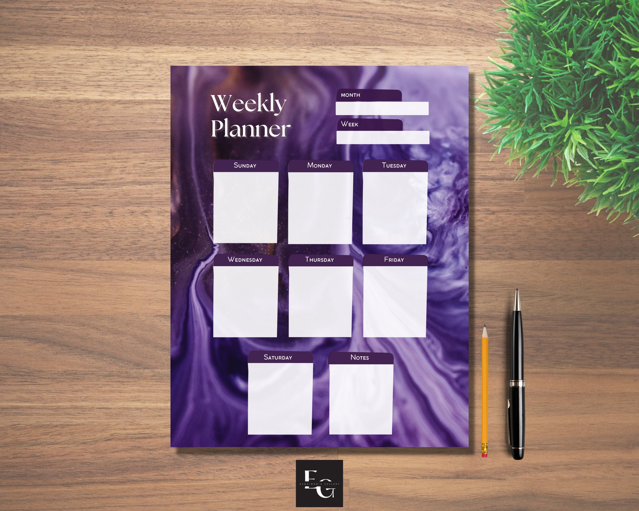 Dark Purple Weekly Planner Marble Planner Weekly Planner - Etsy