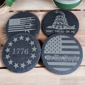 Patriotic Coaster Set, Circle Slate Coaster Set, Patriotism, Set of 4 ...