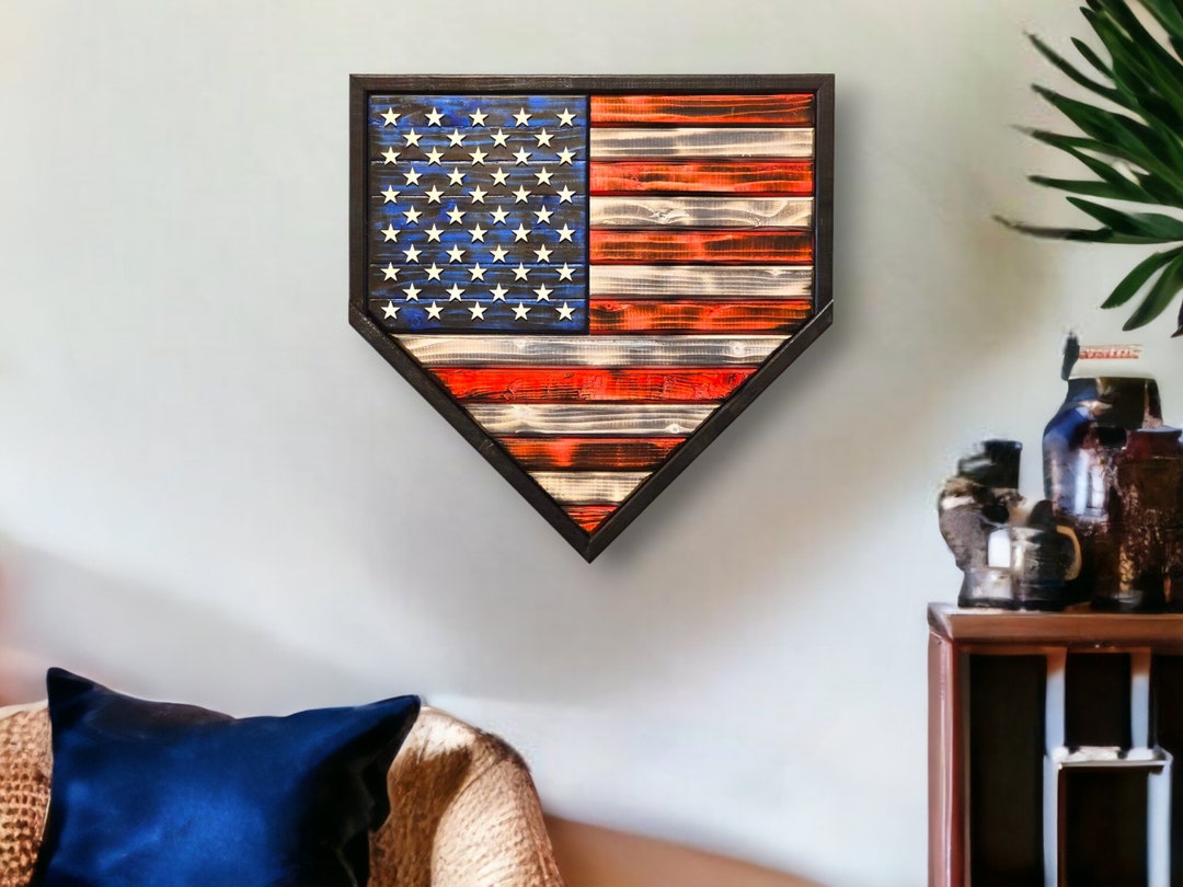 Handmade Wooden American Flag Baseball Home Plate: Patriotic Wall Decor ...