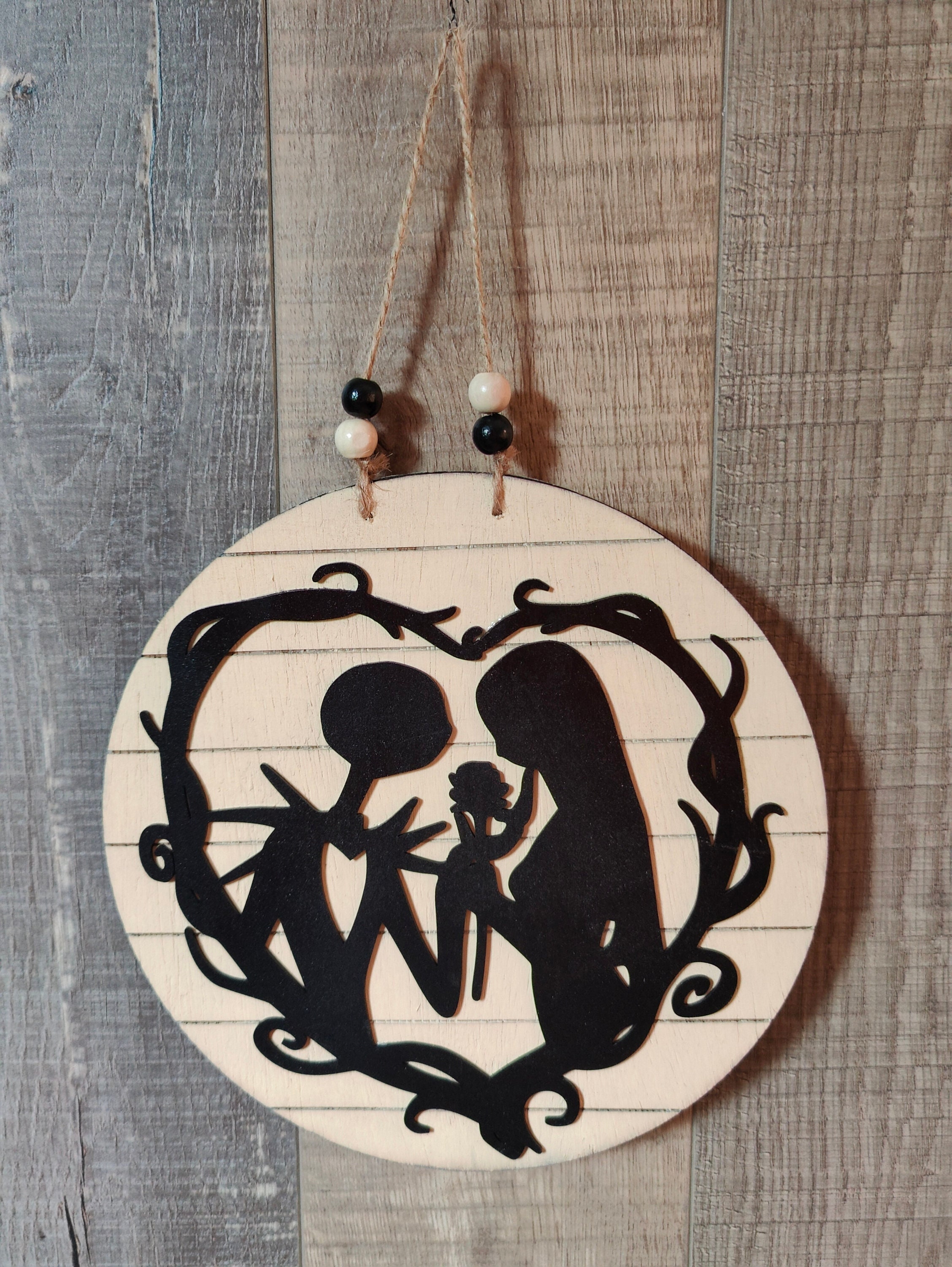 Jack and Sally in Love Heart Hanging Sign Tim Burtons the - Etsy