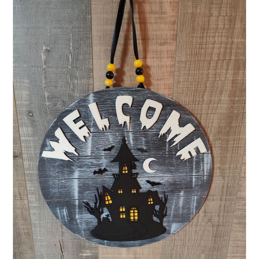 Haunted House Welcome Sign, Halloween Hanging Signs, Halloween Décor ...