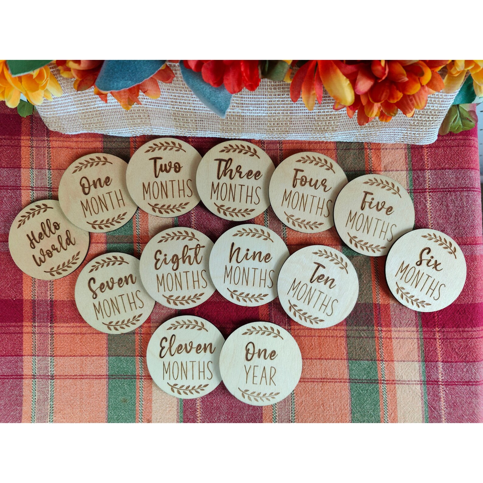 Baby Monthly Milestones, Wooden Discs, Hello World, Wooden Photo Prop ...