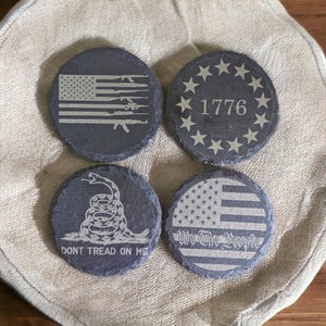 Patriotic Coaster Set, Circle Slate Coaster Set, Patriotism, Set of 4 ...