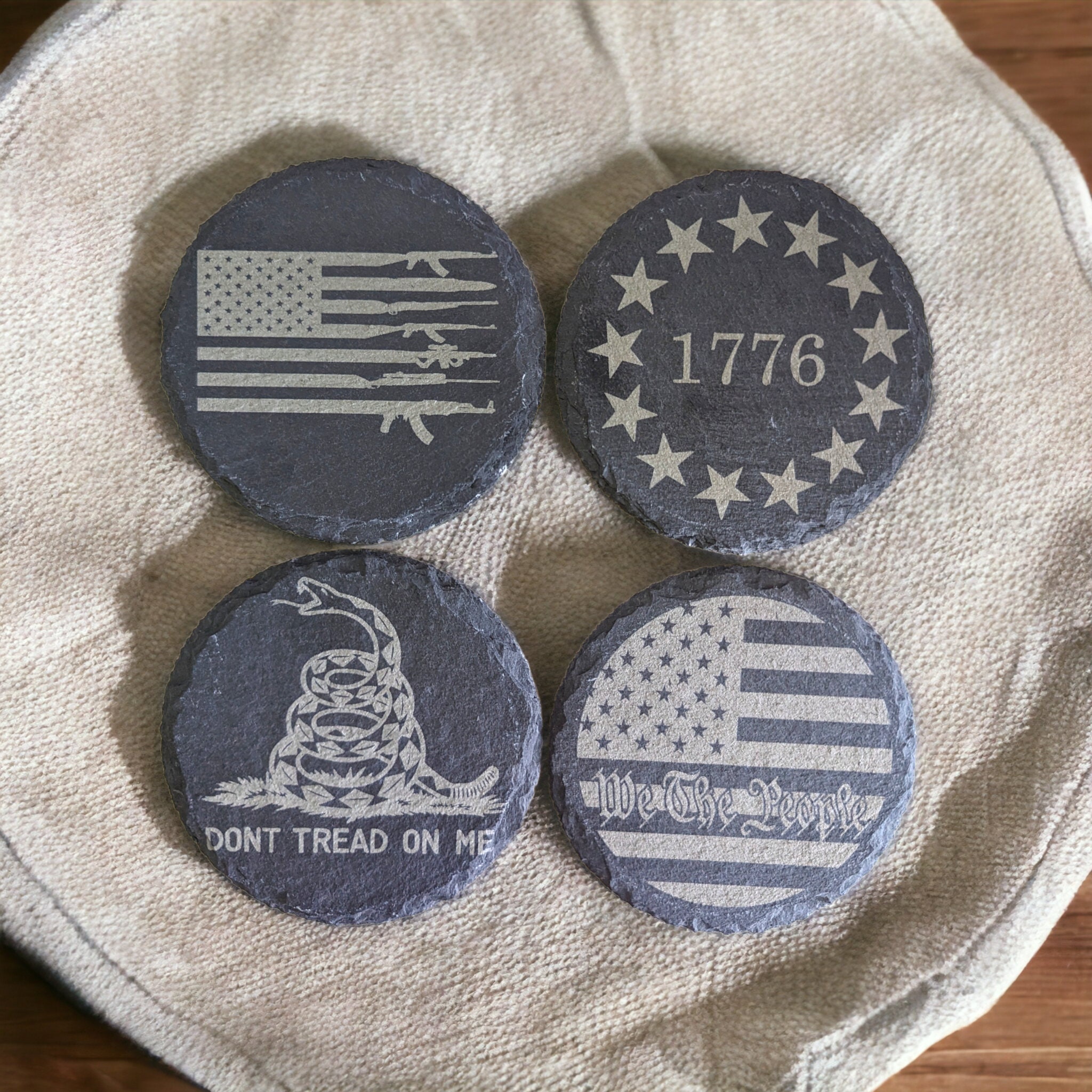Patriotic Coaster Set, Circle Slate Coaster Set, Patriotism, Set of 4 ...