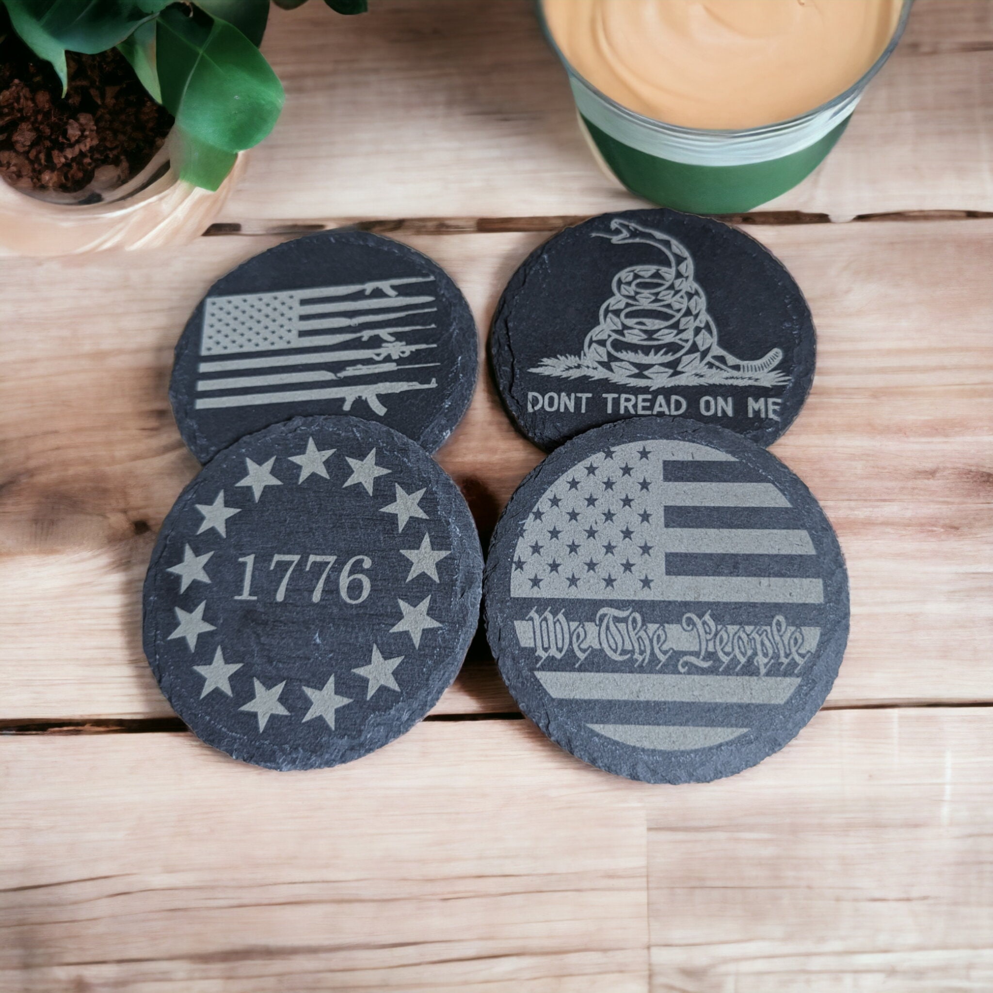 Patriotic Coaster Set, Circle Slate Coaster Set, Patriotism, Set of 4 ...