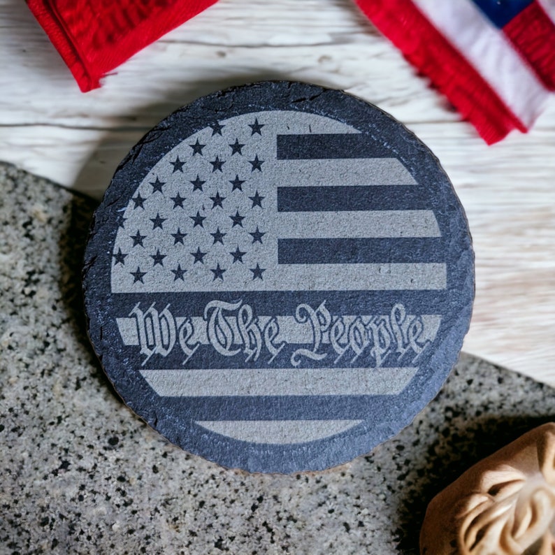 Patriotic Coaster Set, Circle Slate Coaster Set, Patriotism, Set of 4 ...