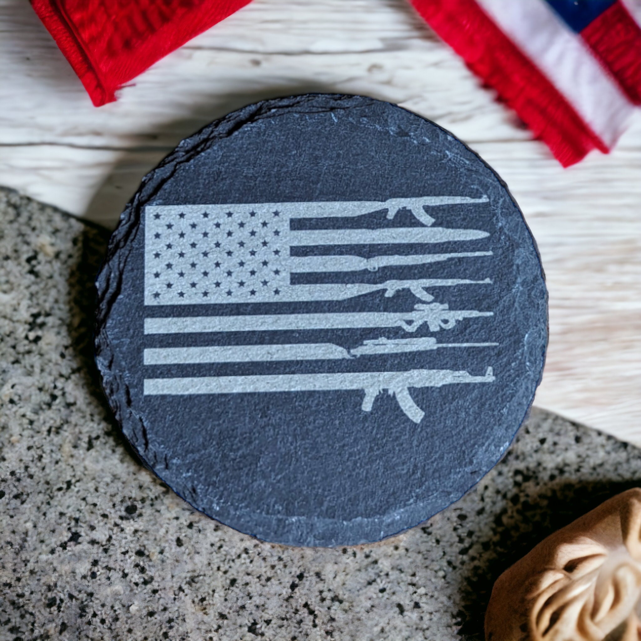 Patriotic Coaster Set, Circle Slate Coaster Set, Patriotism, Set of 4 ...