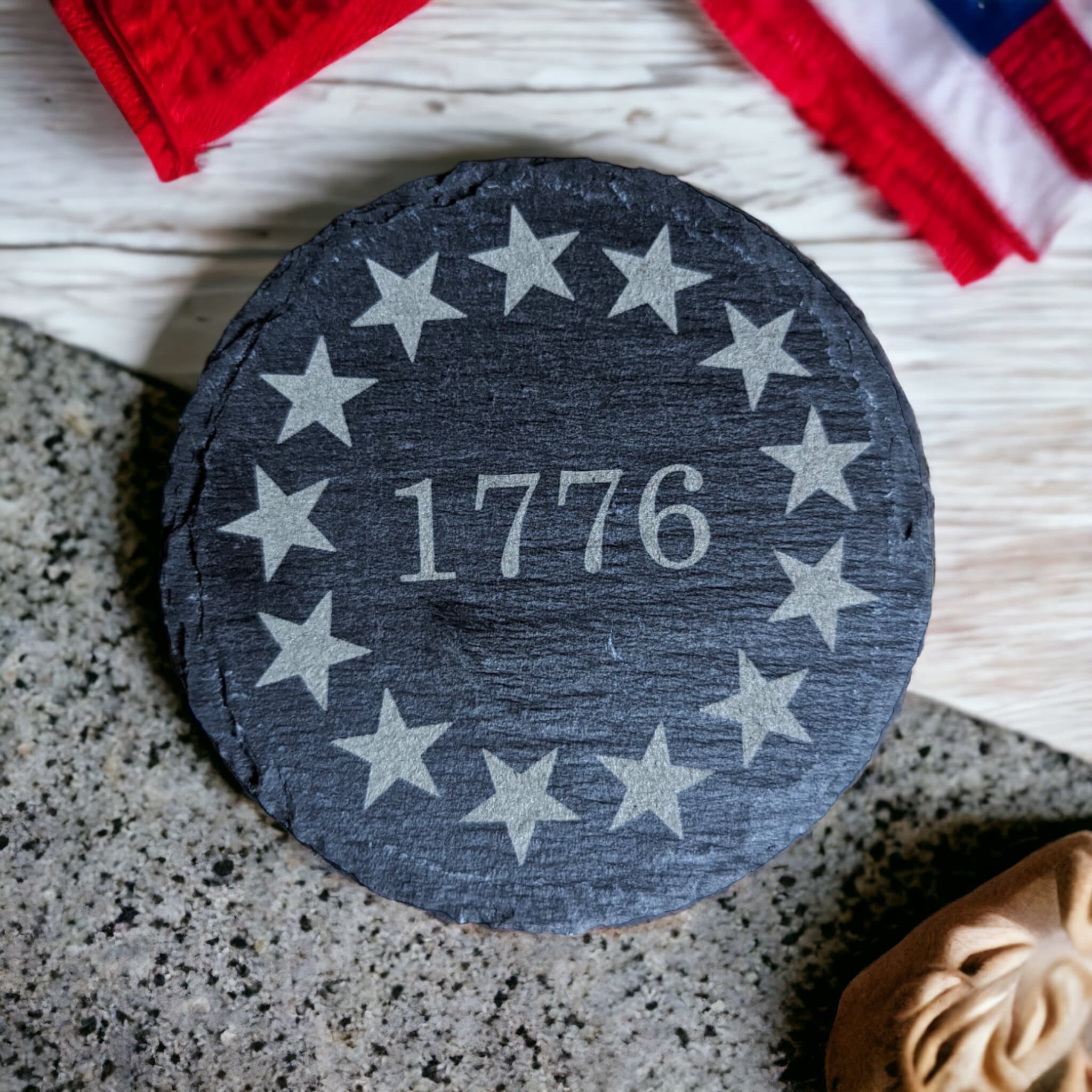 Patriotic Coaster Set, Circle Slate Coaster Set, Patriotism, Set of 4 ...