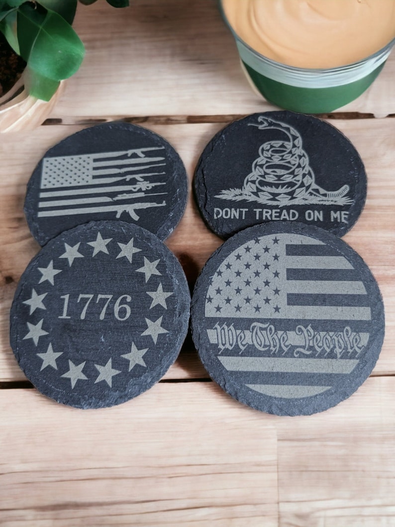 Patriotic Coaster Set, Circle Slate Coaster Set, Patriotism, Set of 4 ...