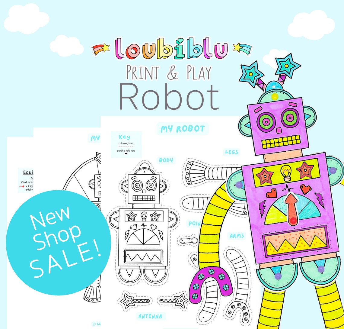 Boys Easy Printable Colouring Craft, Robot Craft Printable, Paper Doll ...