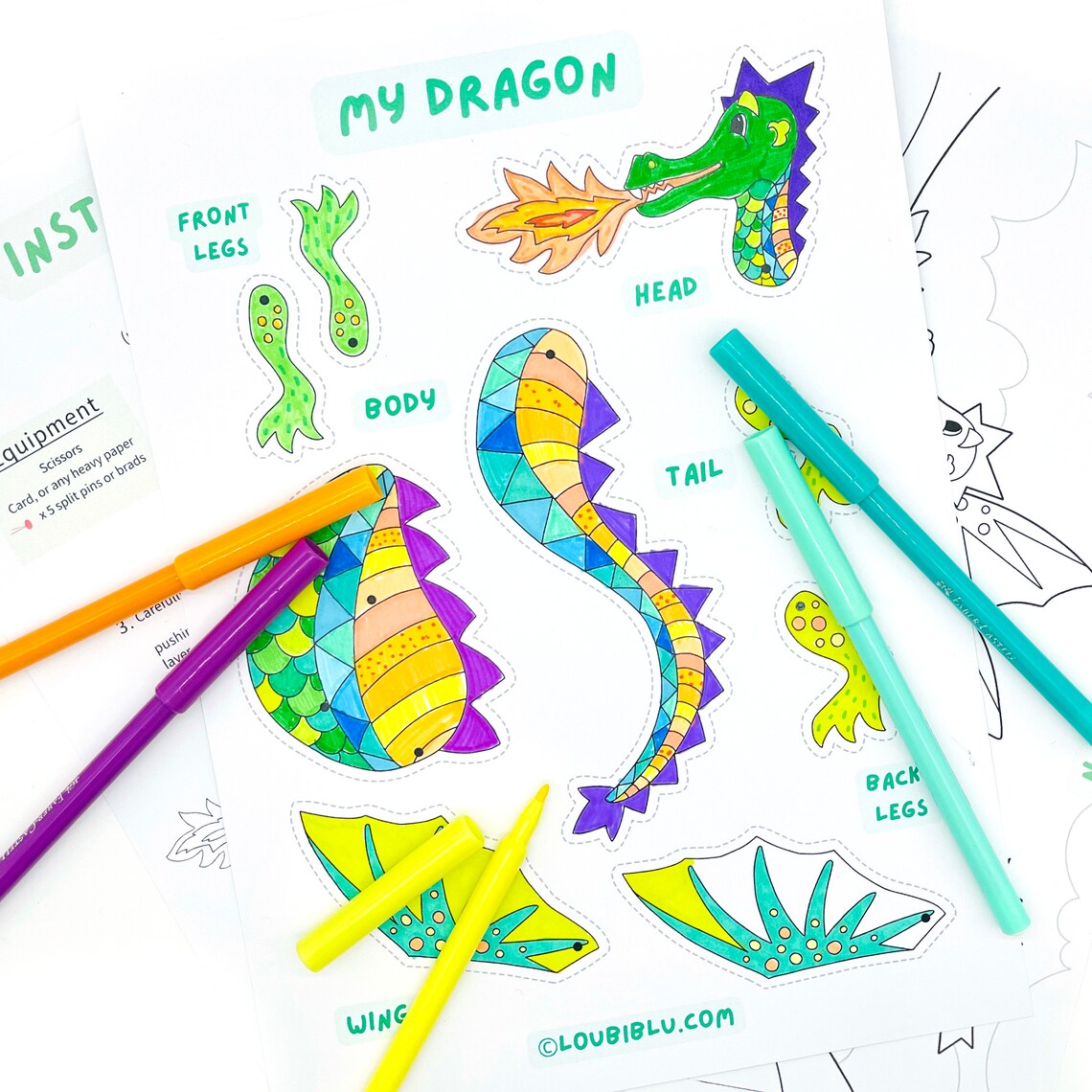 Dragon Printable Craft, Boys Colouring Page, DIY Dragon Party Activity ...