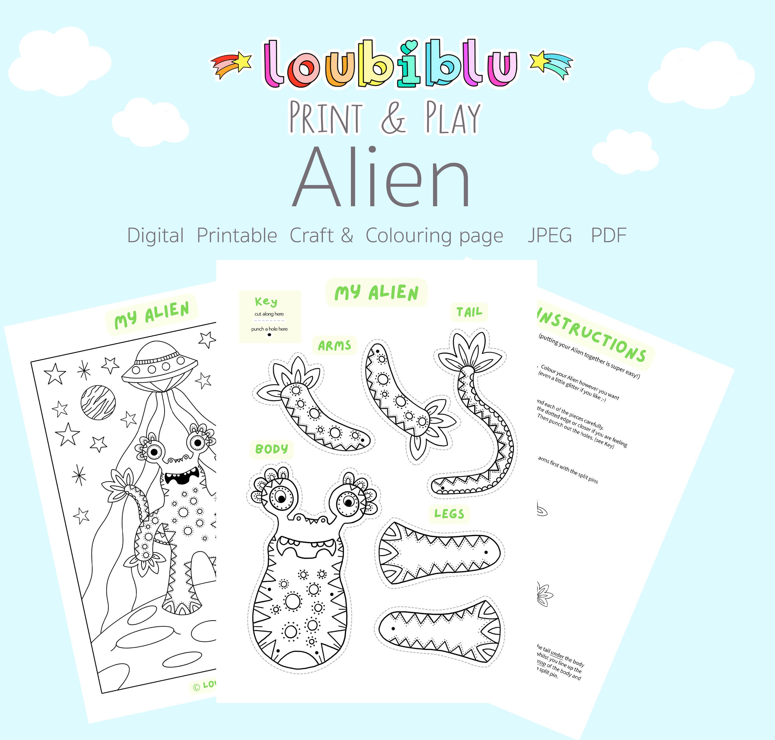 Boys Craft Printable, Alien Party Activity, Boys Easy Craft, Outer ...