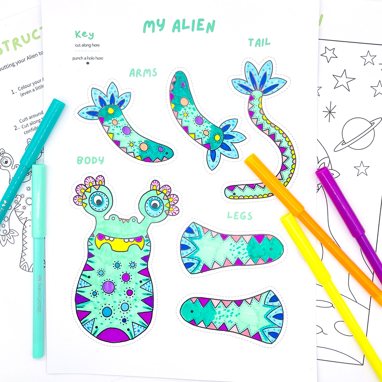 Boys Craft Printable, Alien Party Activity, Boys Easy Craft, Outer ...