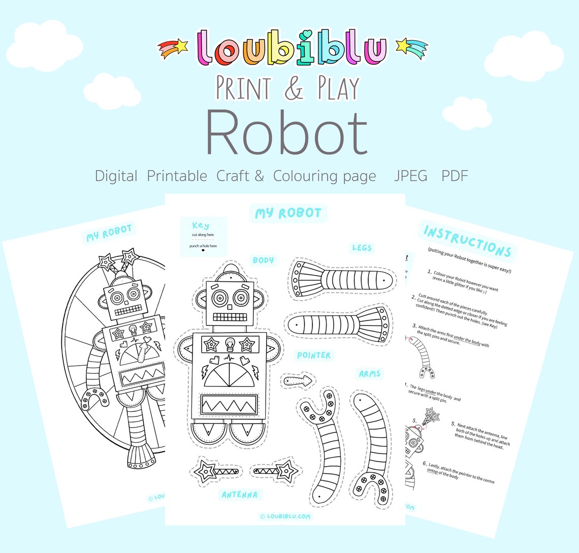 Boys Easy Printable Colouring Craft, Robot Craft Printable, Paper Doll ...