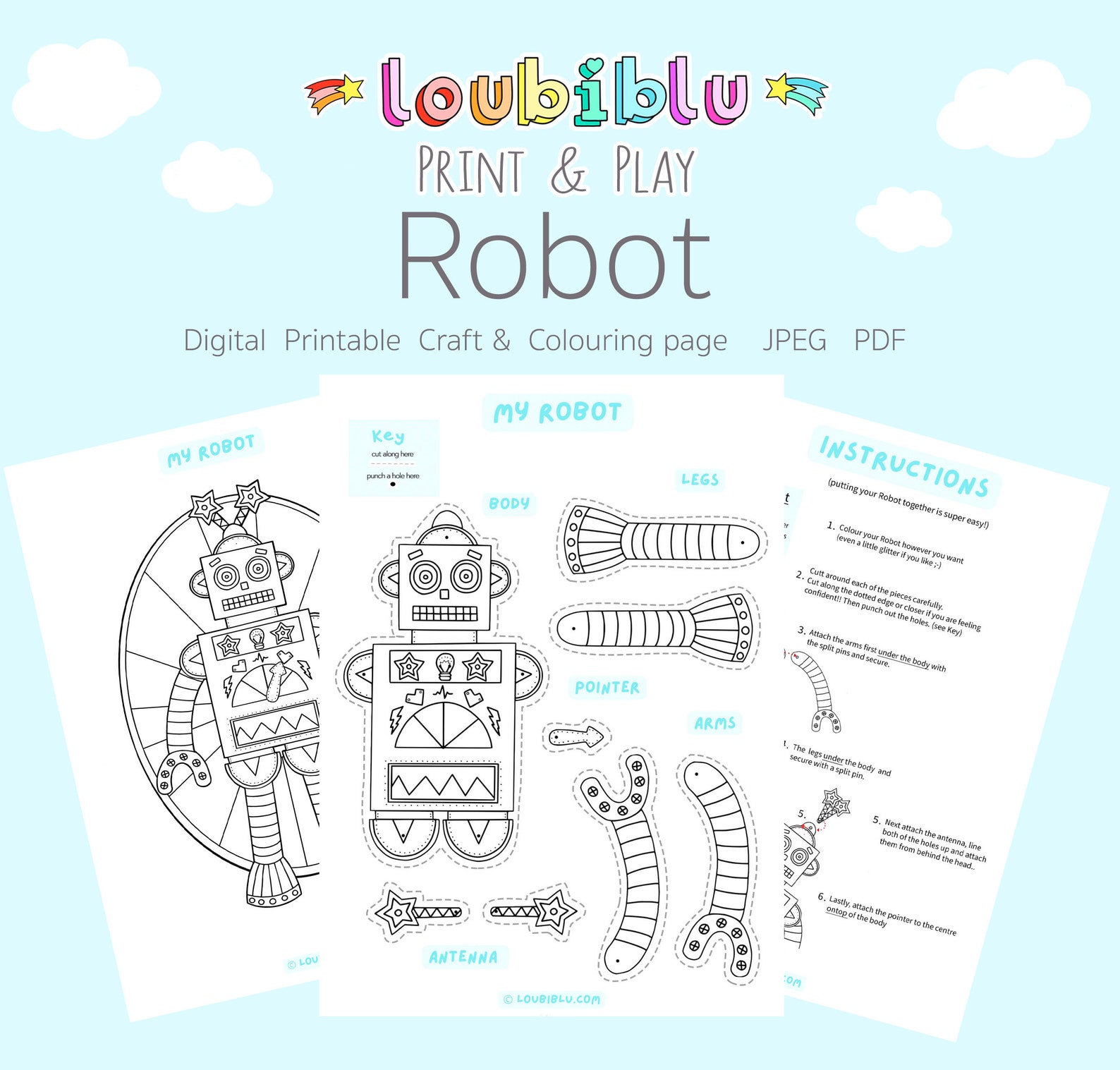 Boys Easy Printable Colouring Craft, Robot Craft Printable, Paper Doll ...