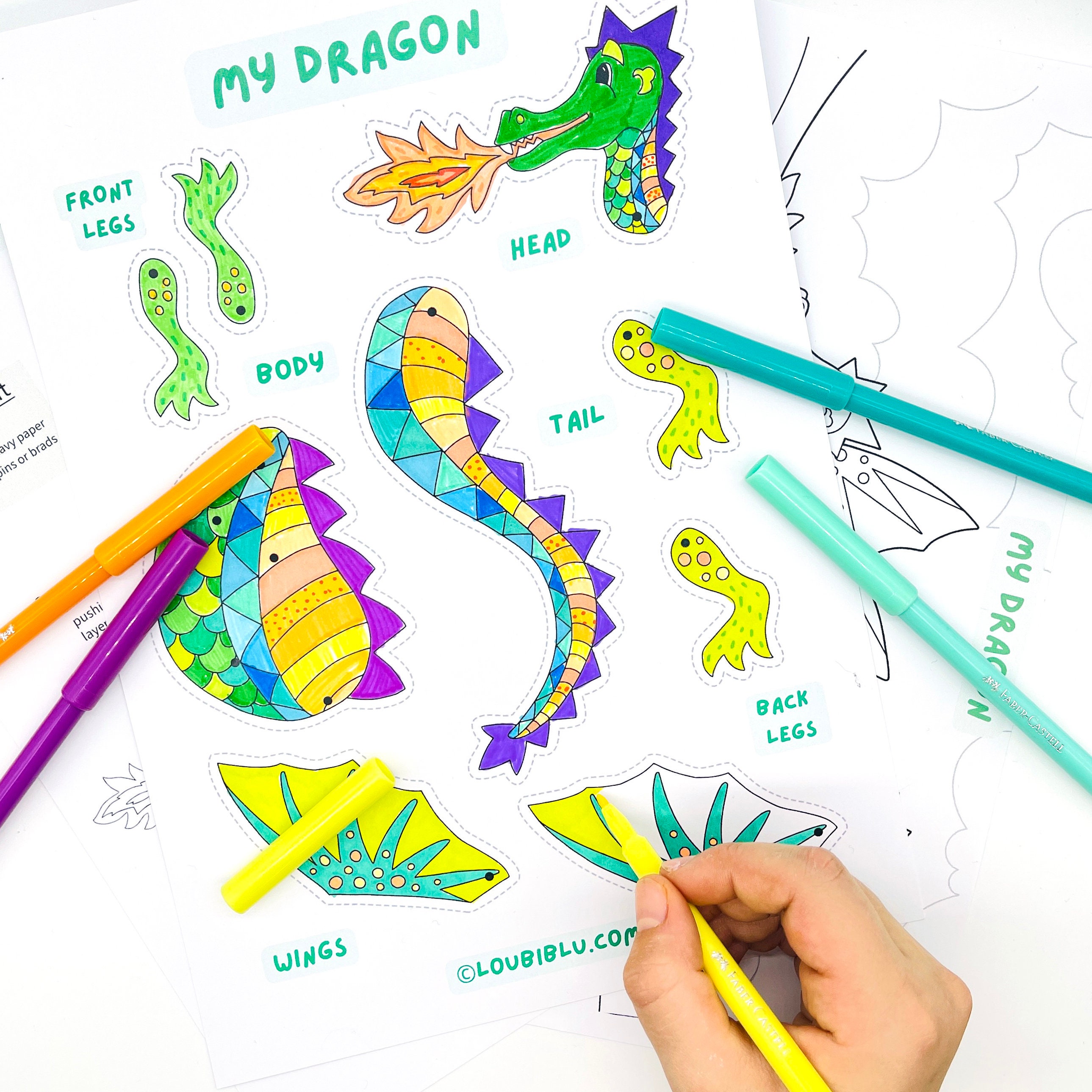Dragon Printable Craft, Boys Colouring Page, DIY Dragon Party Activity ...