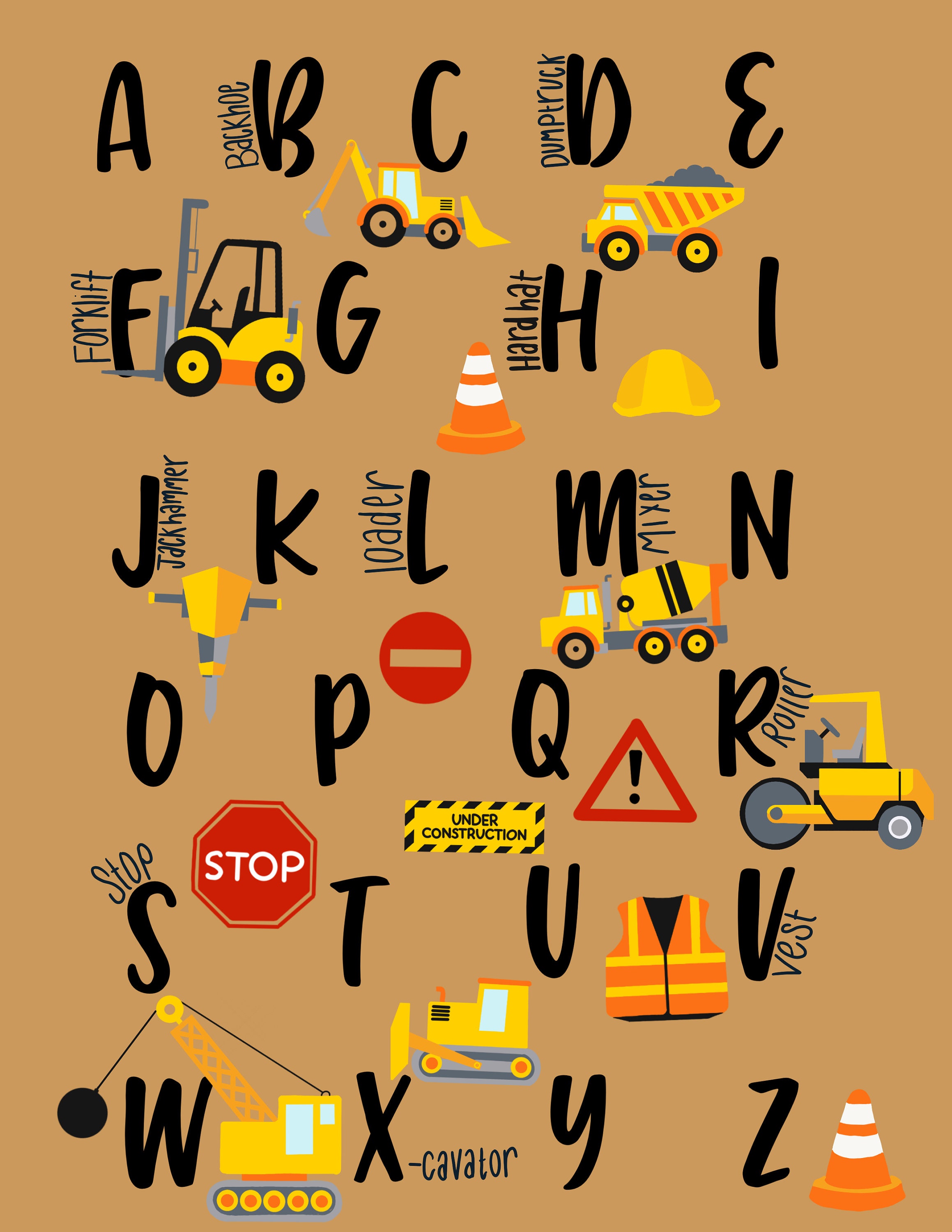 Construction Alphabet Print - Etsy