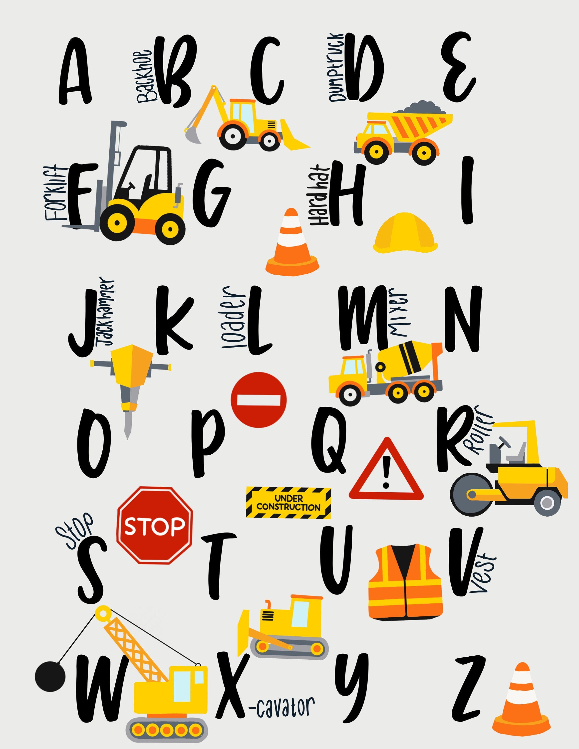 Construction Alphabet Print - Etsy