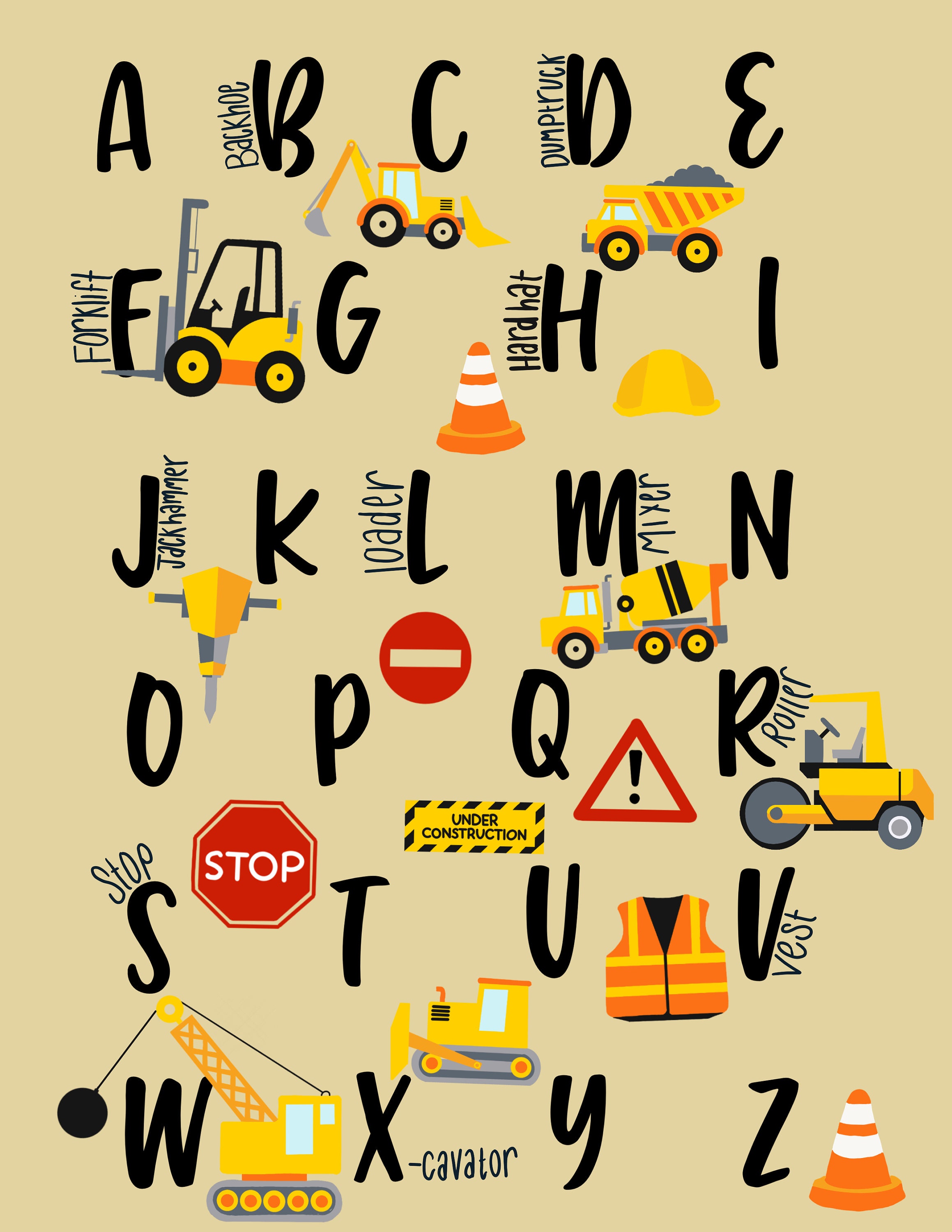 Construction Alphabet Print - Etsy