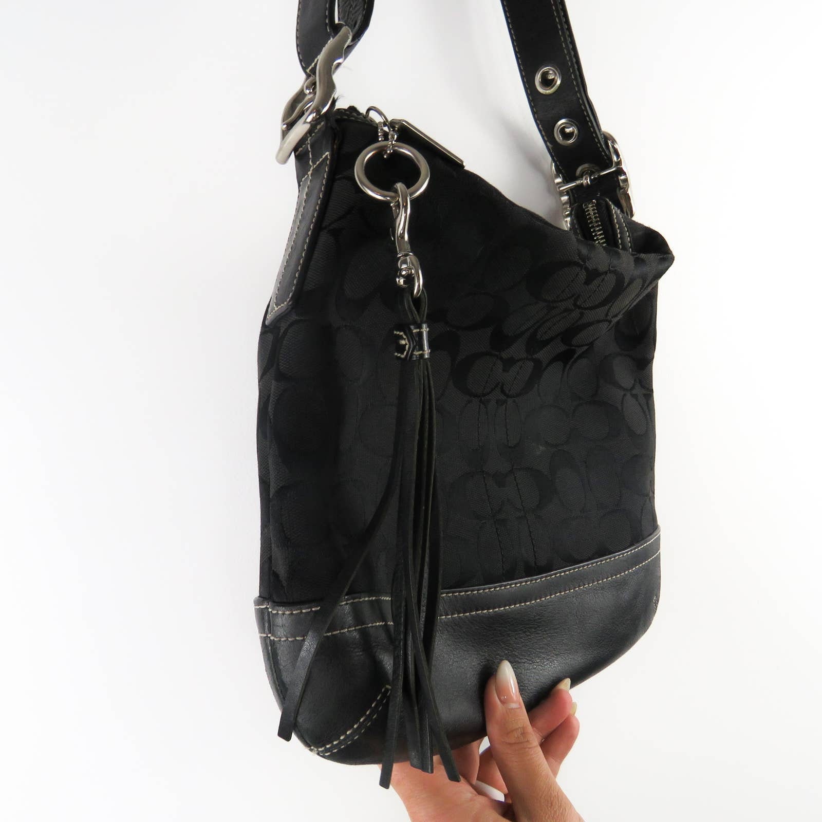 1990S Vintage Coach Black Shoulder Bag With Signature Print - Etsy
