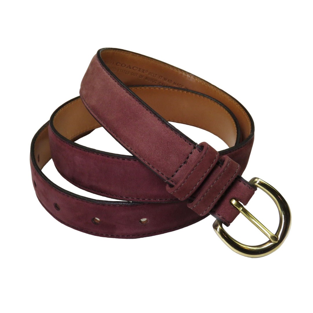 Vintage COACH Maroon Brown Suede Leather Belt Gold Buckle Designer ...
