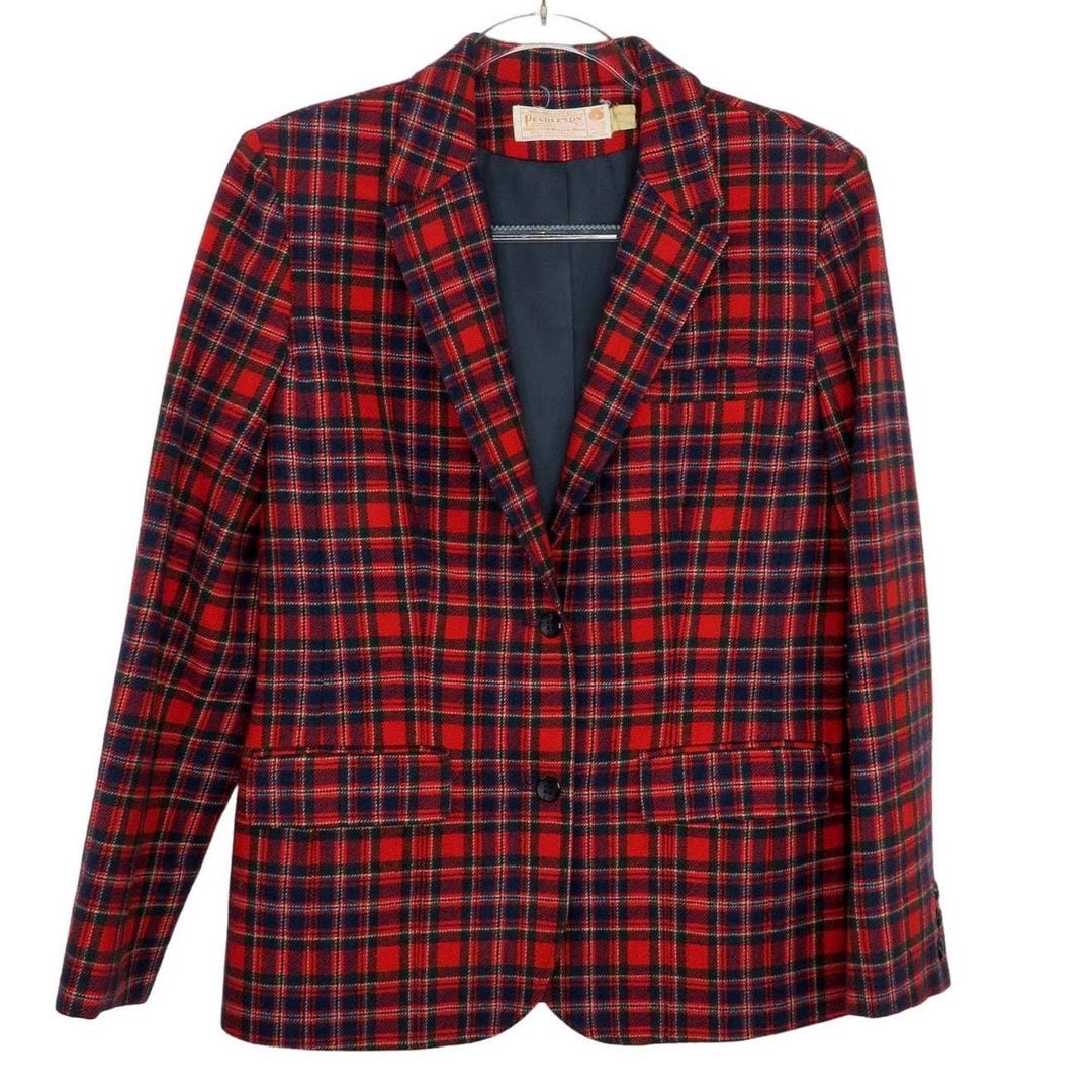 1980s Vintage Pendleton Red Plaid Wool Blazer Jacket Medium Retro - Etsy