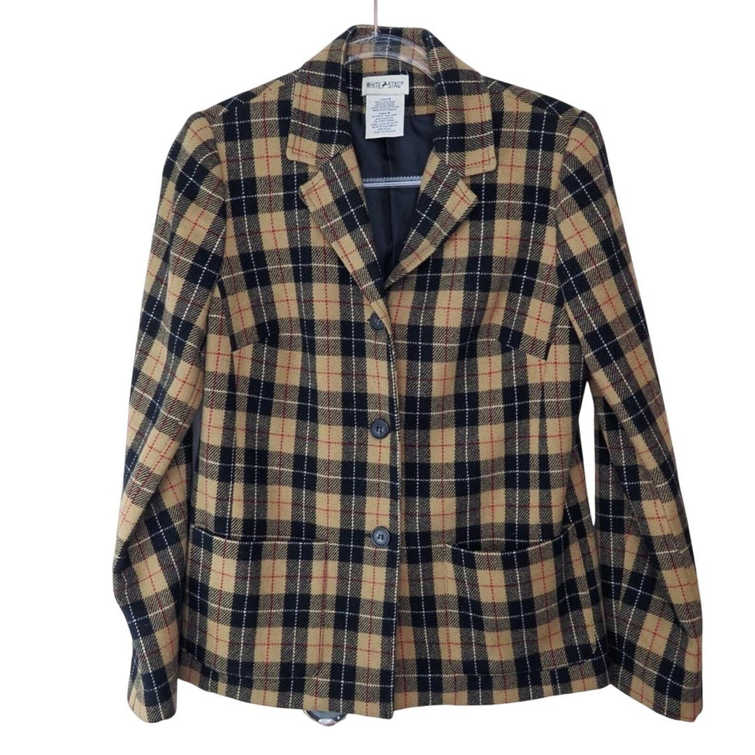 90s White Stag Vintage Jacket Tan & Black Plaid Wool Jacket Size 6 ...