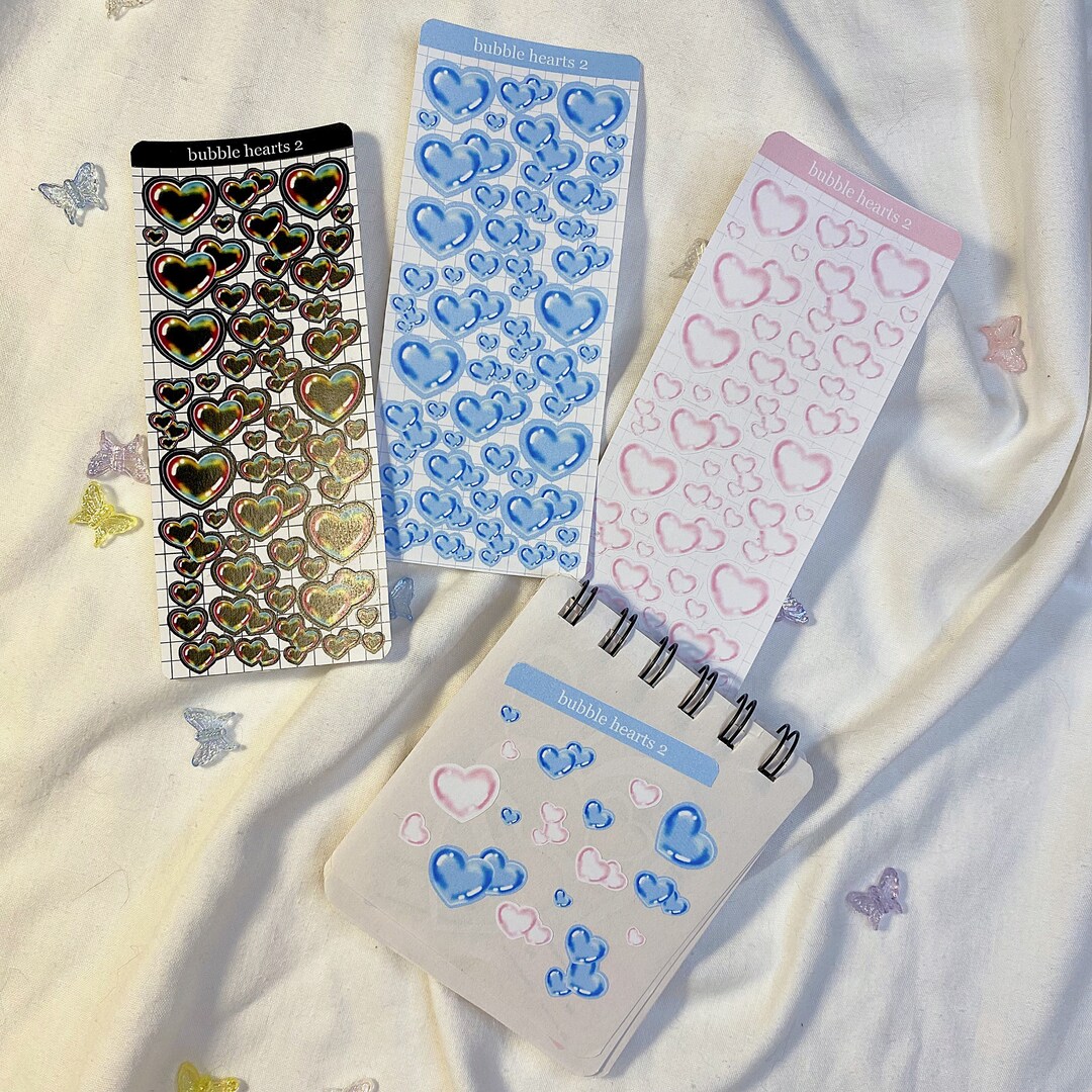 Cute Heart Bubbles 2 Sticker Sheet / Sticker / Hearts / Heart Sticker ...