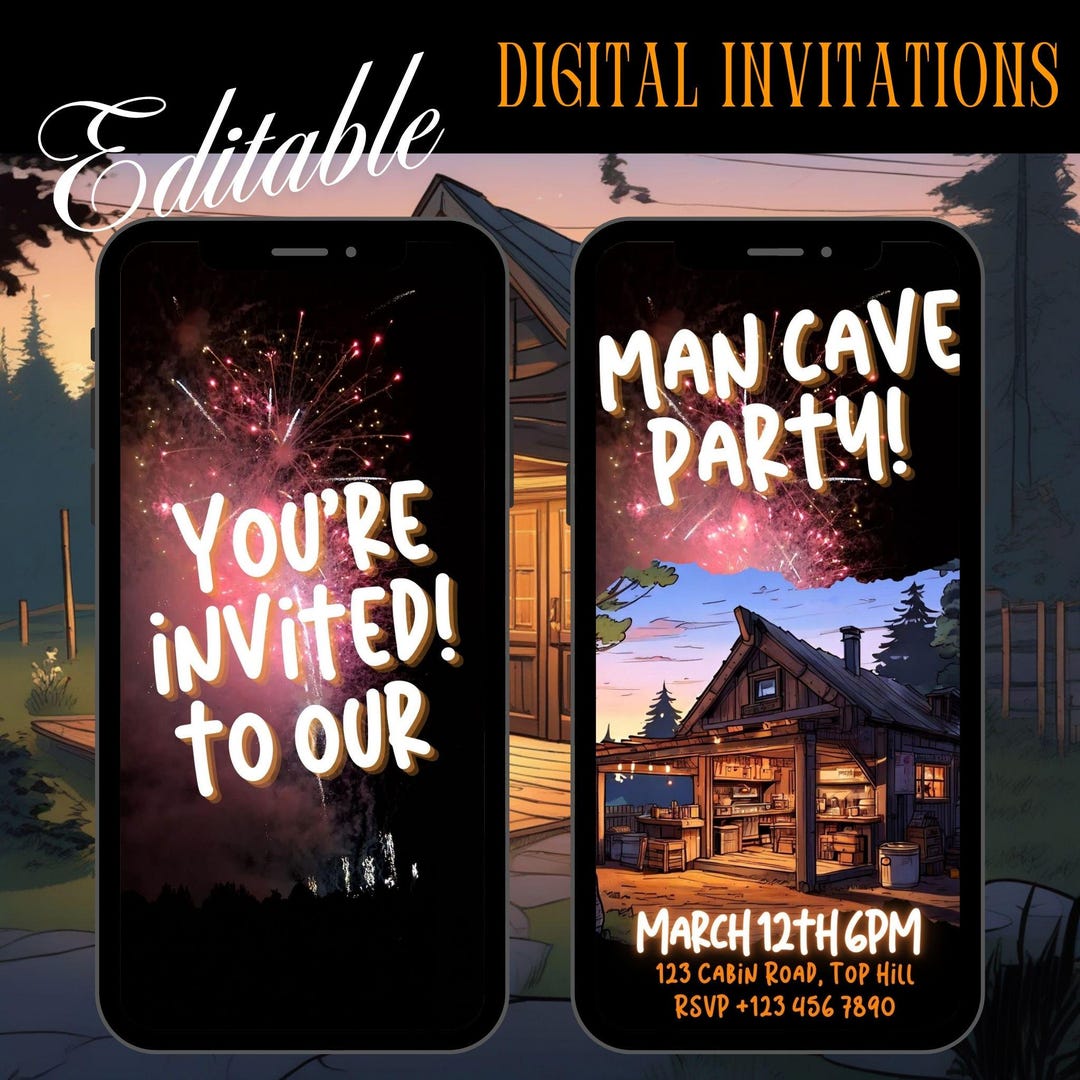 Animated Man Cave Party Video Invitation 3 - Digital Download, Editable ...