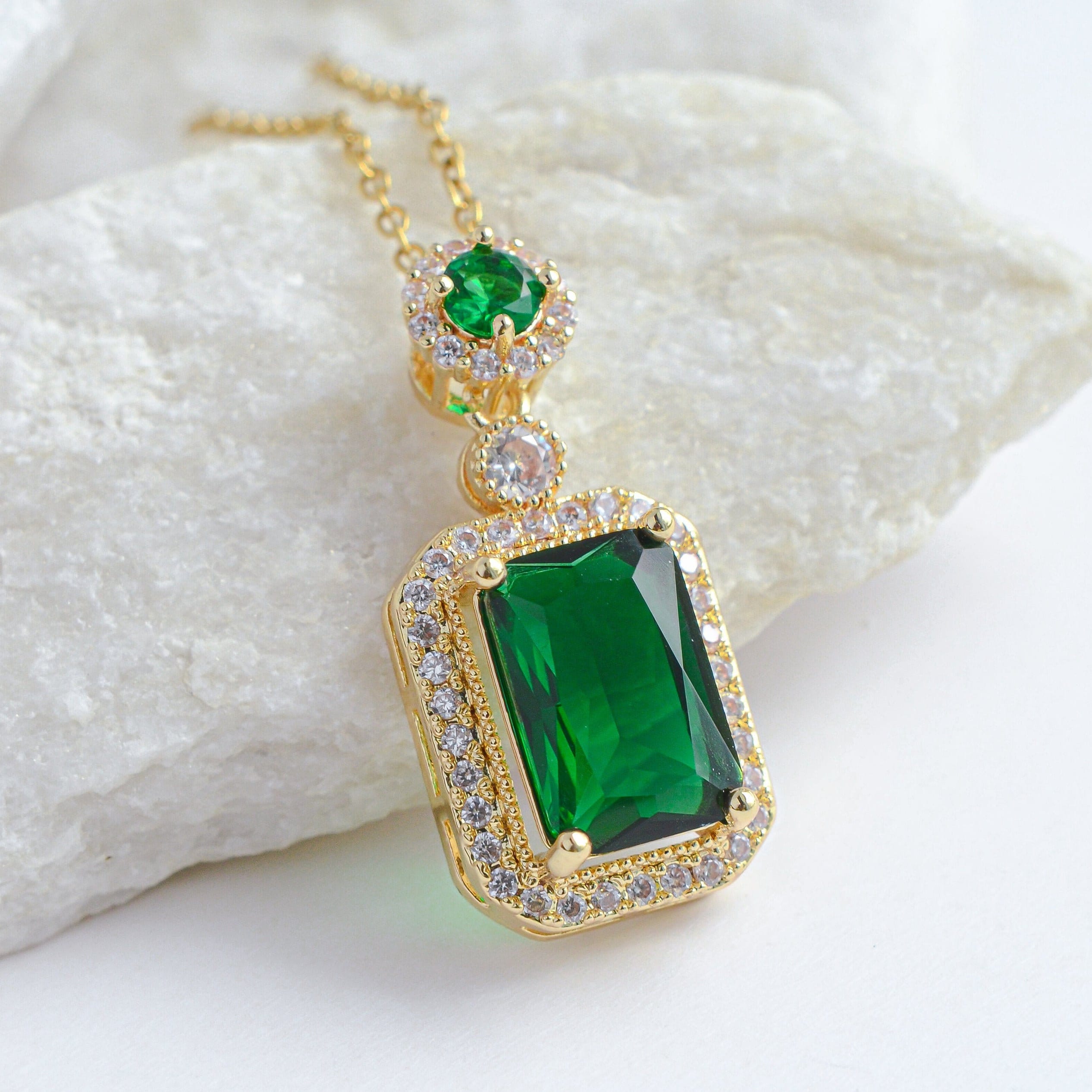 Emerald Necklace - Gold Emerald Necklace - Green Gemstone Necklace ...