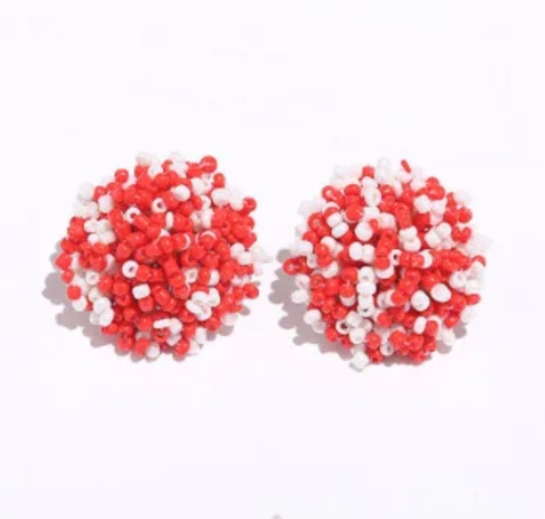 15mm Small Seed Bead Stud Earring Topper- Red & White - Etsy