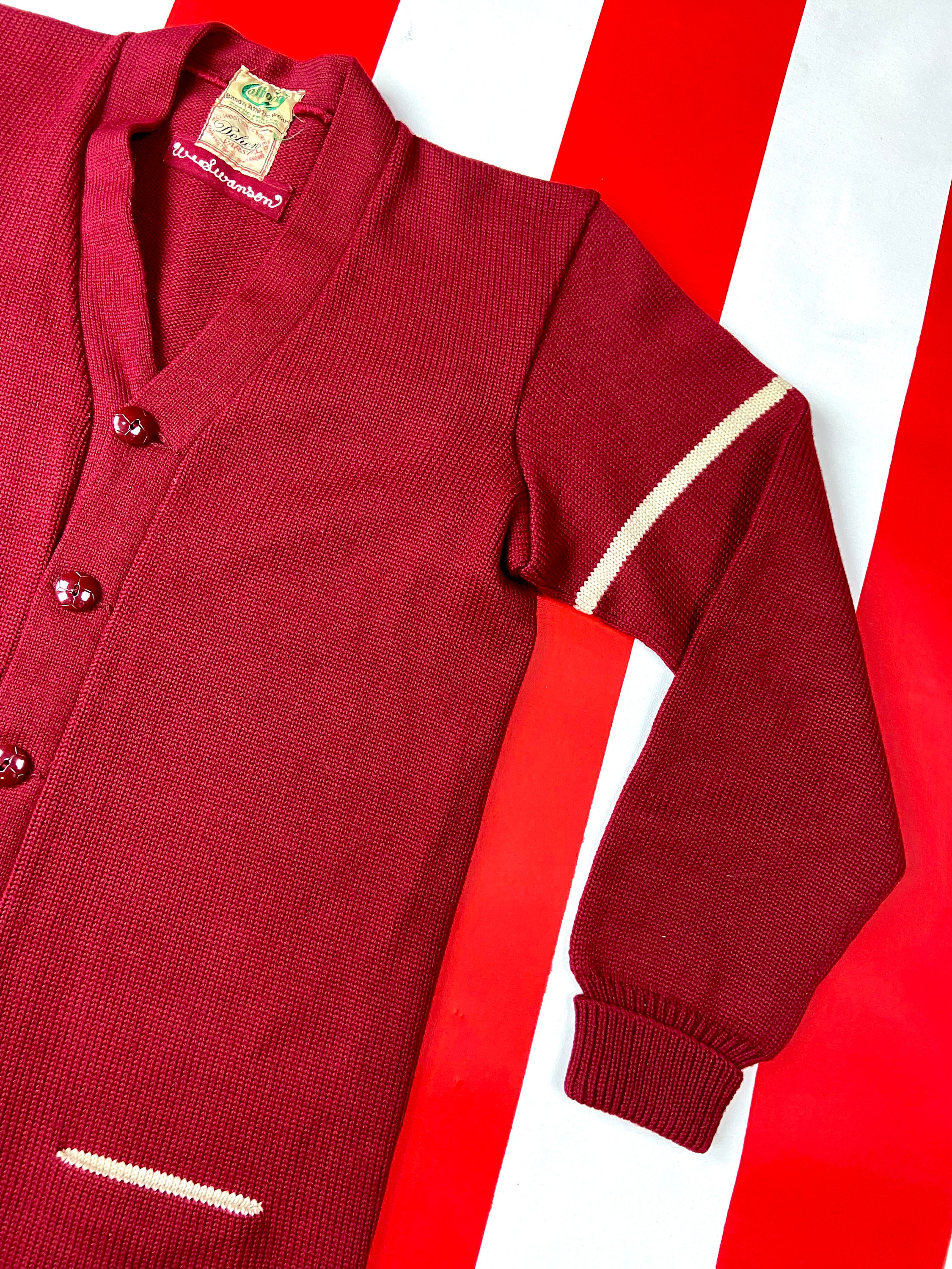 1940s Dark Red Worsted Wool Knit Varsity Cardigan - Etsy
