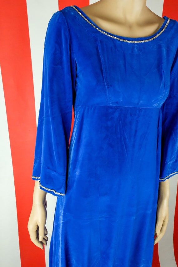 1960s Cobalt Blue Velvet Gown with Rhinestone Trim - Gem