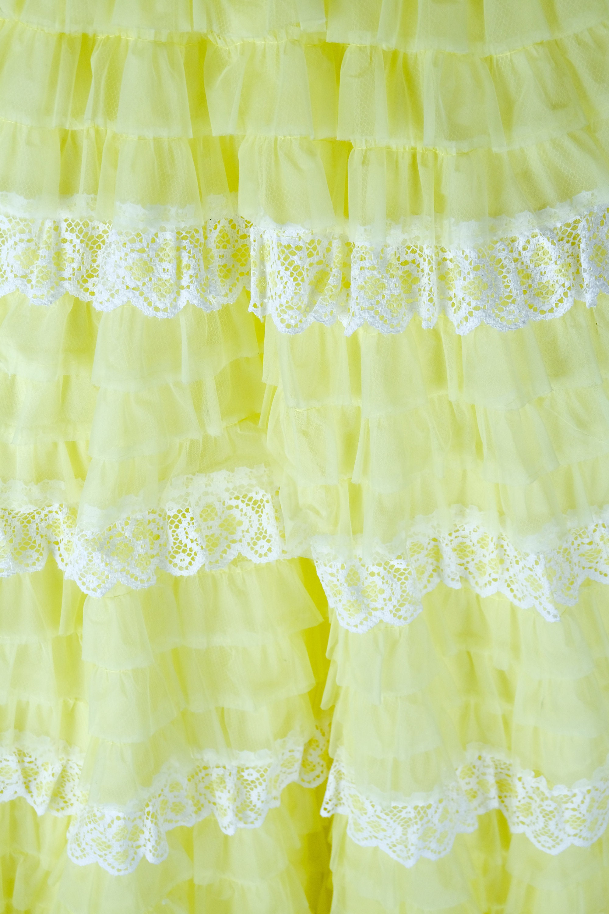 1960s Pale Yellow Ruffle Skirt Floor Length Princess Dress With Puff ...
