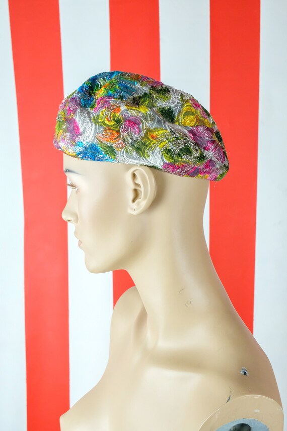 1950s 1960s Multi-coloured Metallic Beret Style Fancy… - Gem