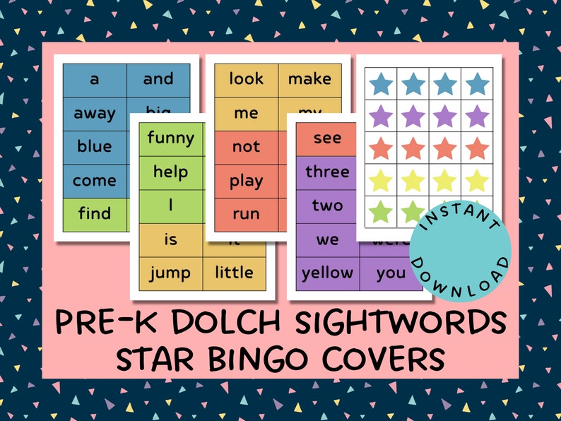 Pre-k Dolch Sight Words Bingo, Printable, Pre-k Sight Words, Learning ...