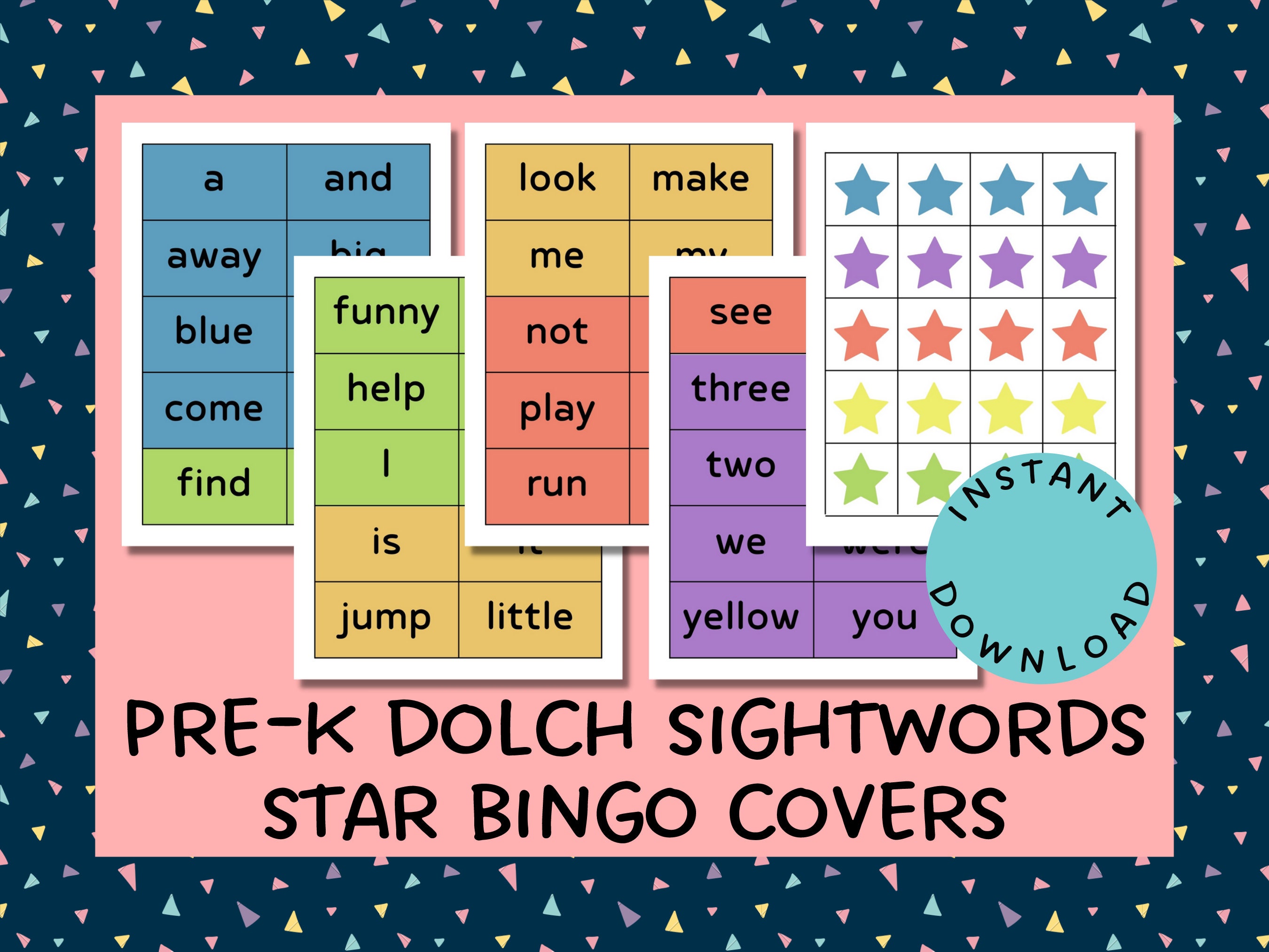 Pre-k Dolch Sight Words Bingo, Printable, Pre-k Sight Words, Learning ...