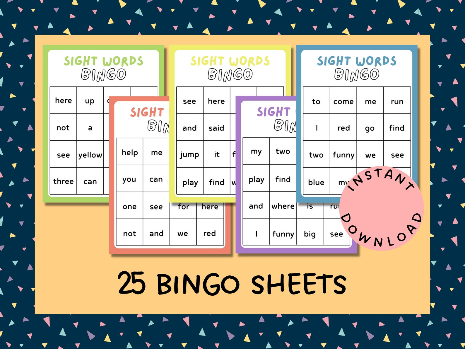Pre-k Dolch Sight Words Bingo, Printable, Pre-k Sight Words, Learning ...