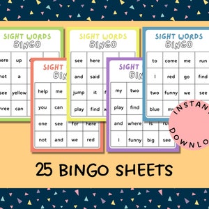 Pre-k Dolch Sight Words Bingo, Printable, Pre-k Sight Words, Learning ...