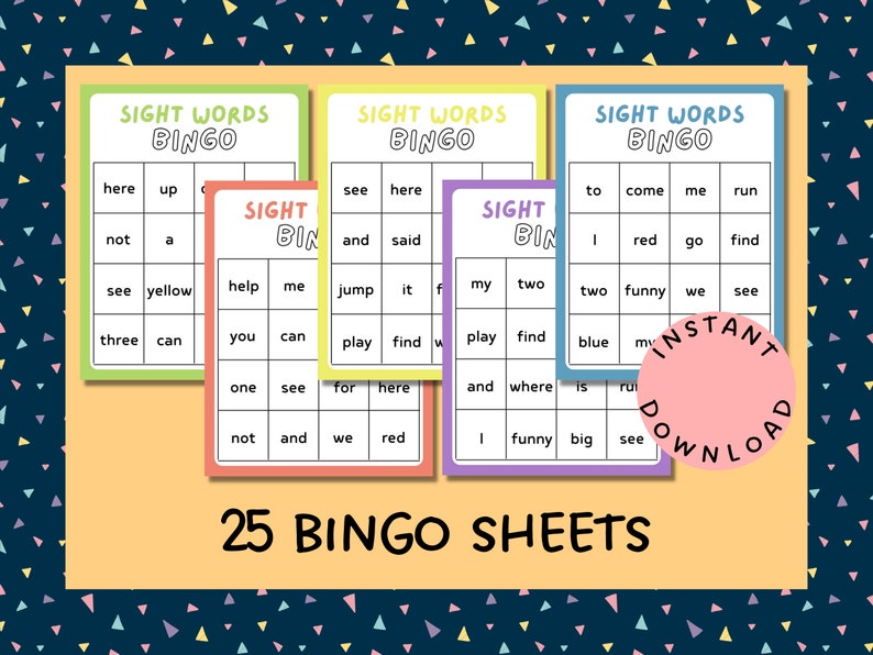 Pre-k Dolch Sight Words Bingo, Printable, Pre-k Sight Words, Learning ...