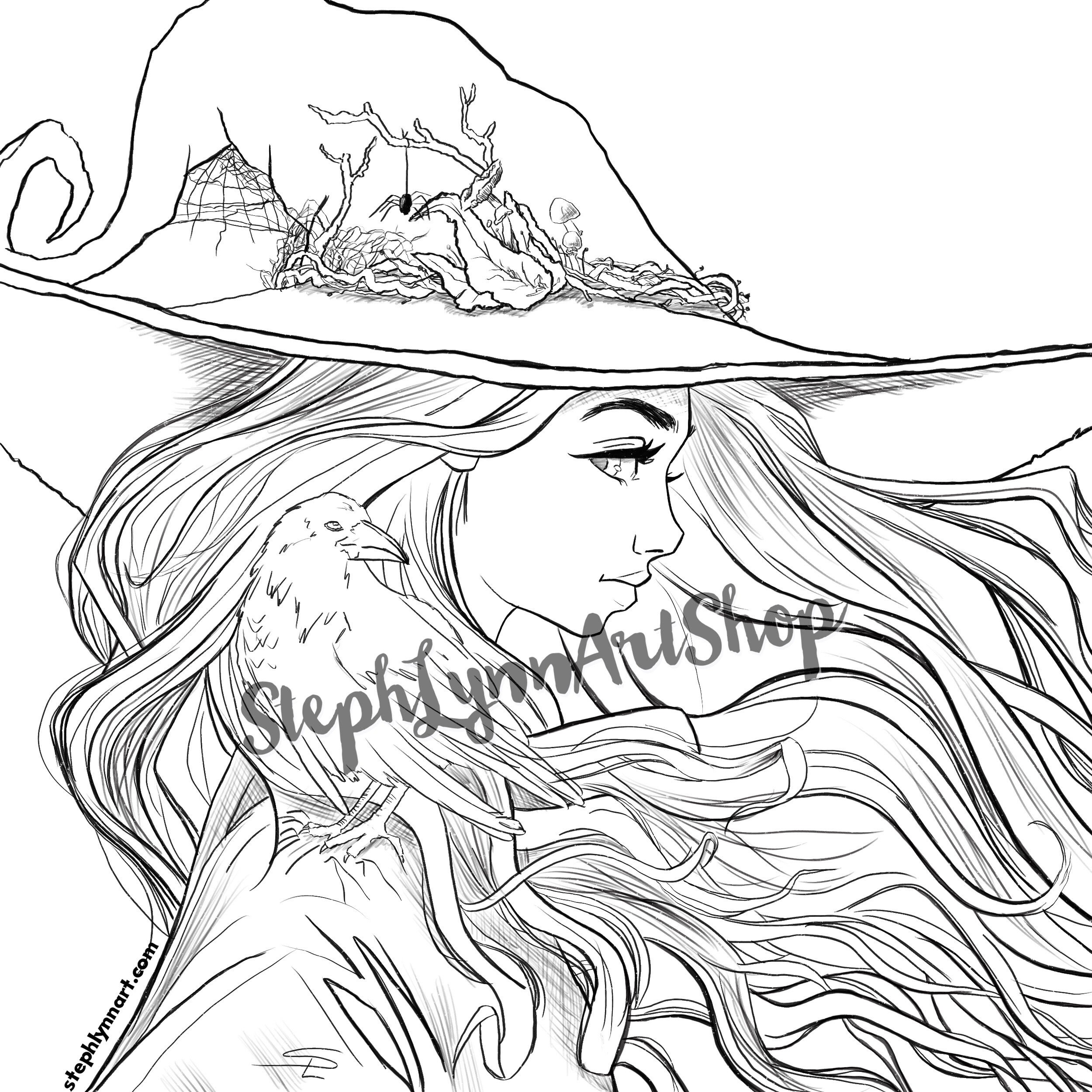 Printable Coloring Page - Witch Girl Portrait "a Little Bit Witchy" - Etsy