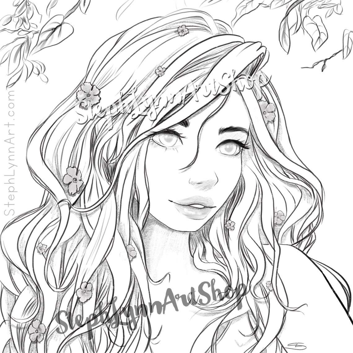 Printable Coloring Page Girl Portrait dappled - Etsy