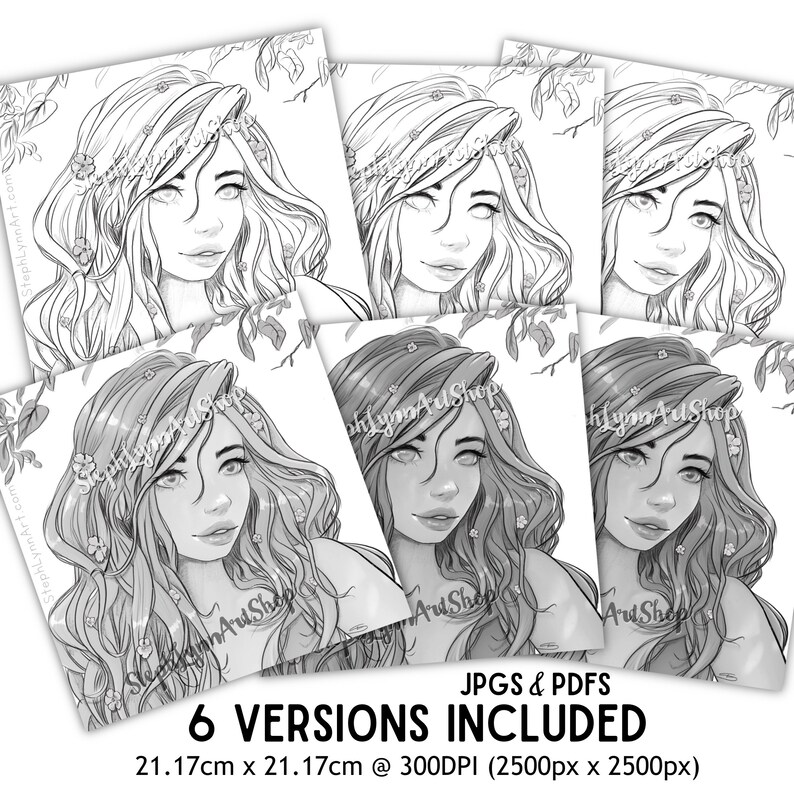 Printable Coloring Page - Girl Portrait "dappled" - Etsy