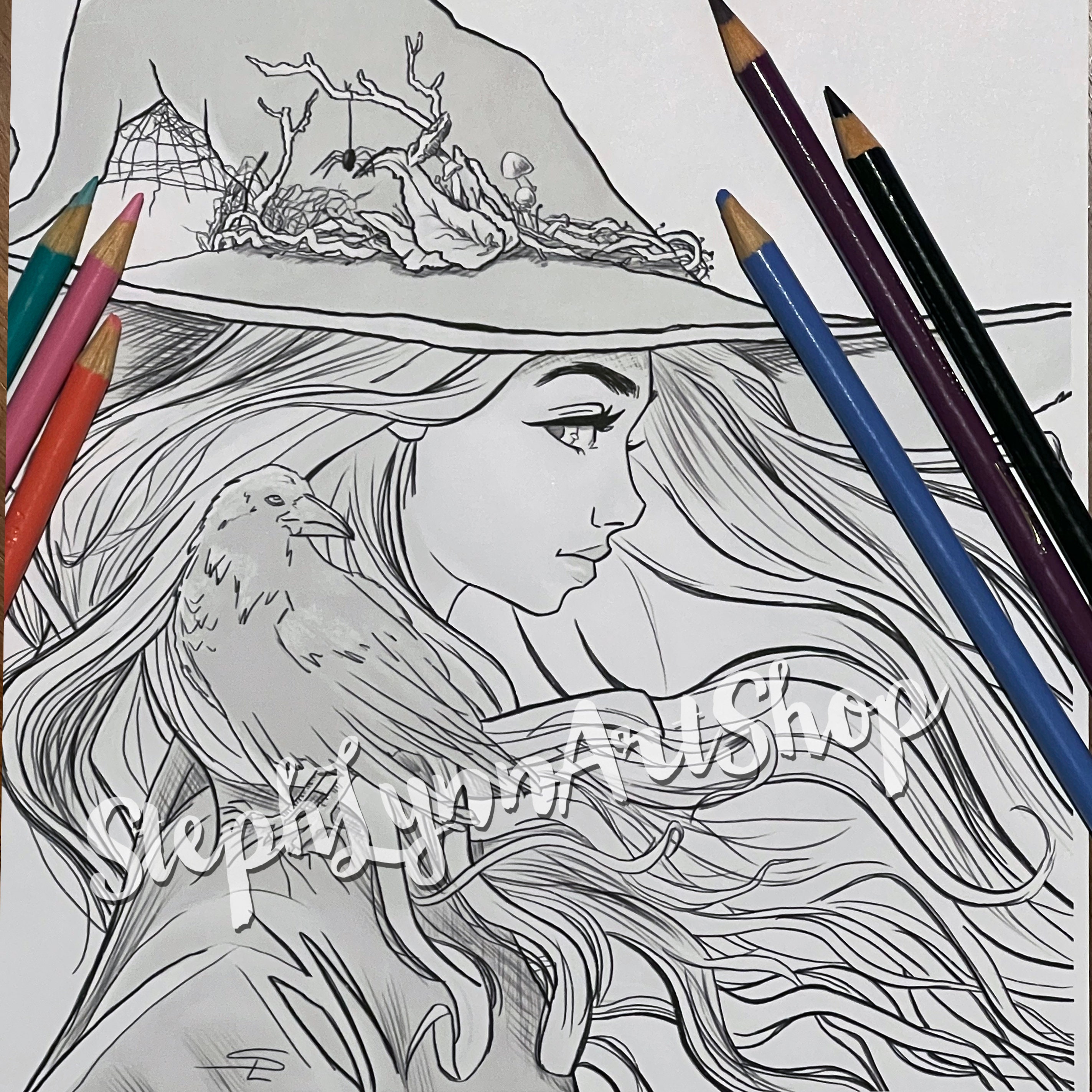 Printable Coloring Page - Witch Girl Portrait "a Little Bit Witchy" - Etsy