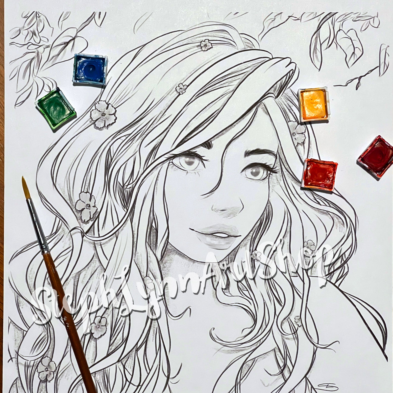 Printable Coloring Page - Girl Portrait "dappled" - Etsy