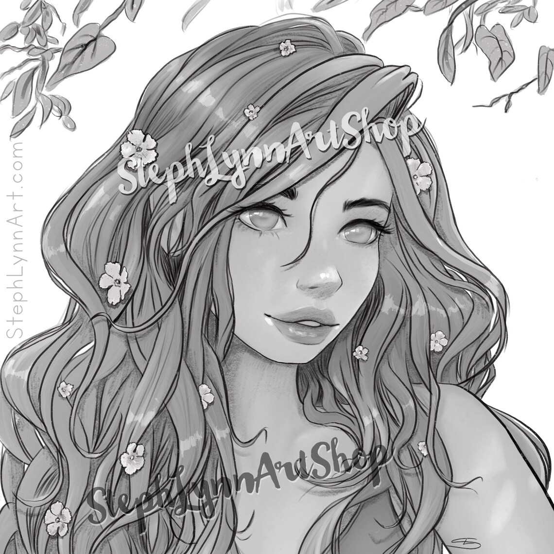 Printable Coloring Page - Girl Portrait "dappled" - Etsy